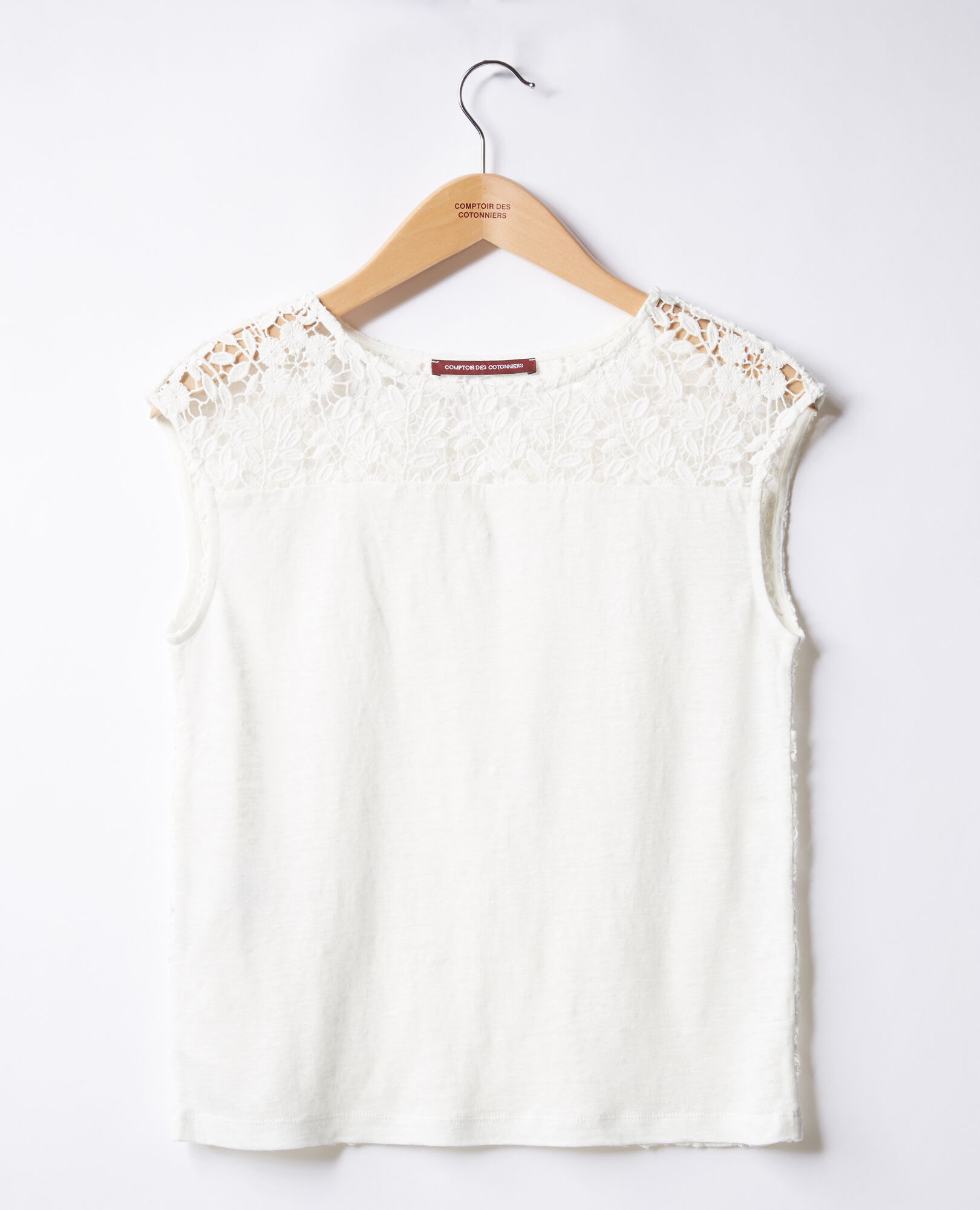 Linen t-shirt with lace back off white - Comptoir des Cotonniers